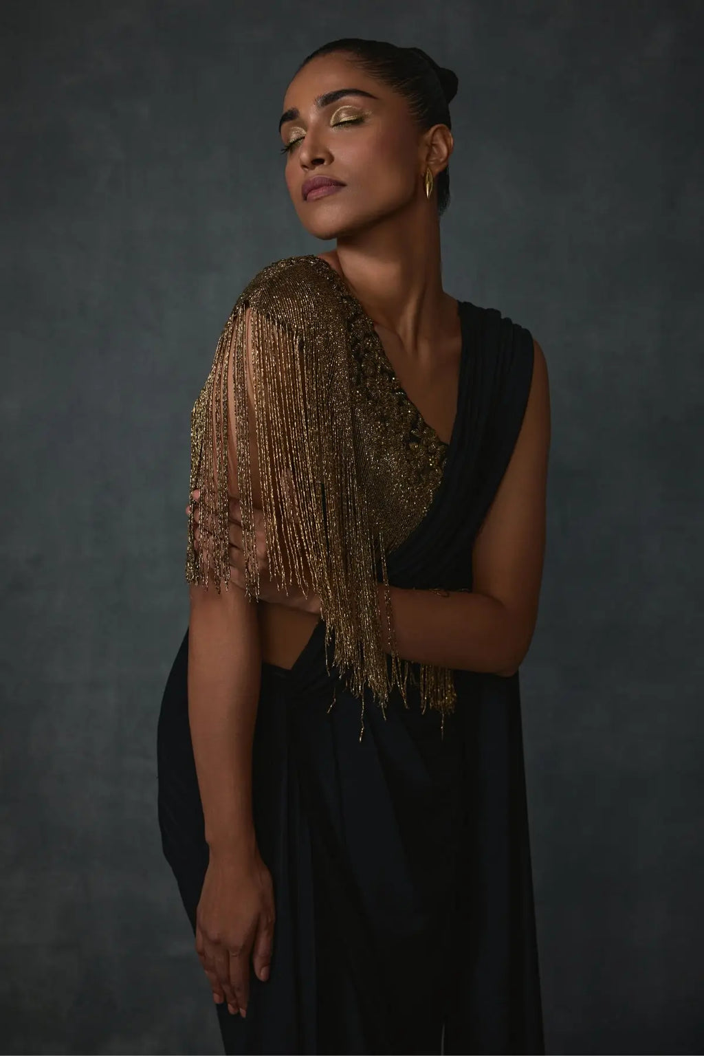 Akari Fringe Draped Saree – Namrata Joshipura Online